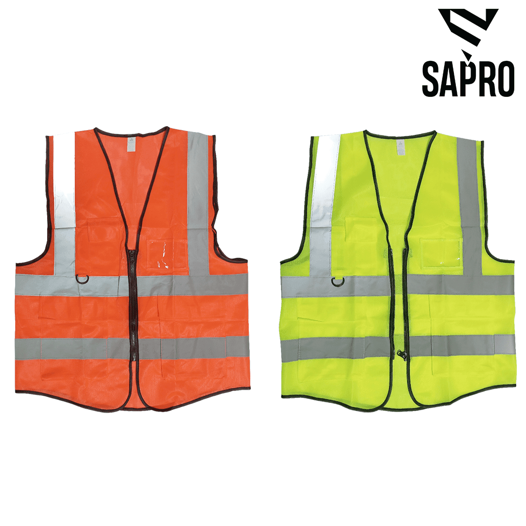 Safety Vest Sapro Bahan Polyester dengan Resleting dan Kantong